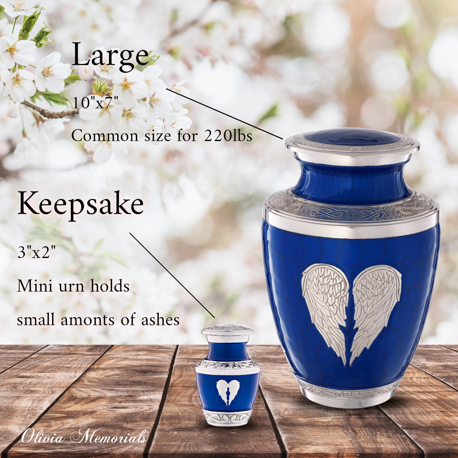 Blue Angel Wings Cremation Urn | Decorative Funeral Urn With Necklace ...