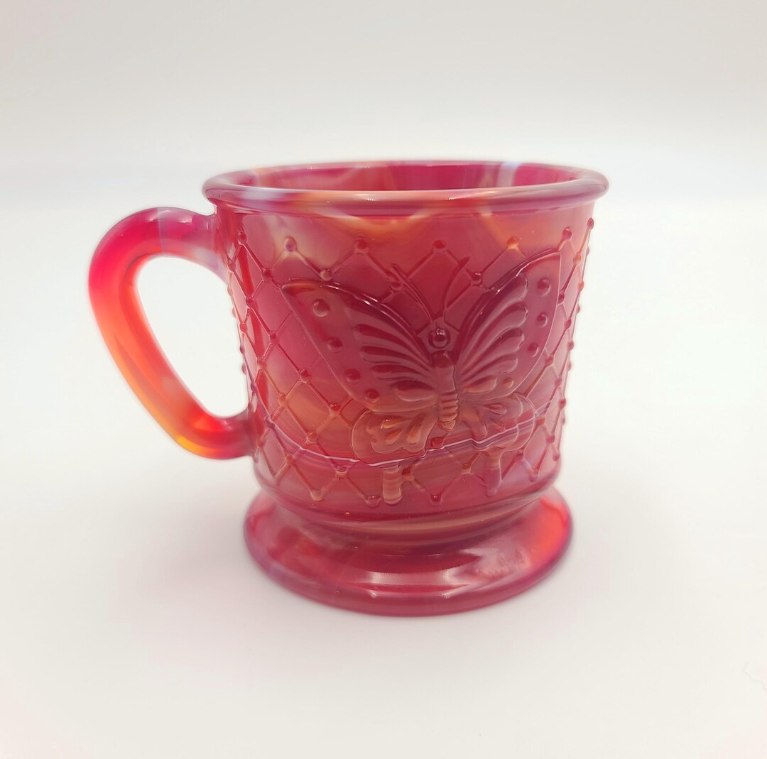 Vintage 1987 Fenton Ruby Slag Glass Butterfly Net Mug - Etsy