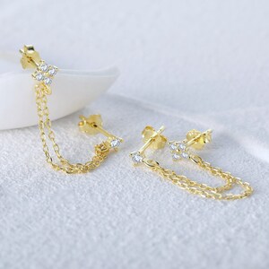 AG 18K Gold Chain Earrings Double Piercing Earrings Connected Earrings ...