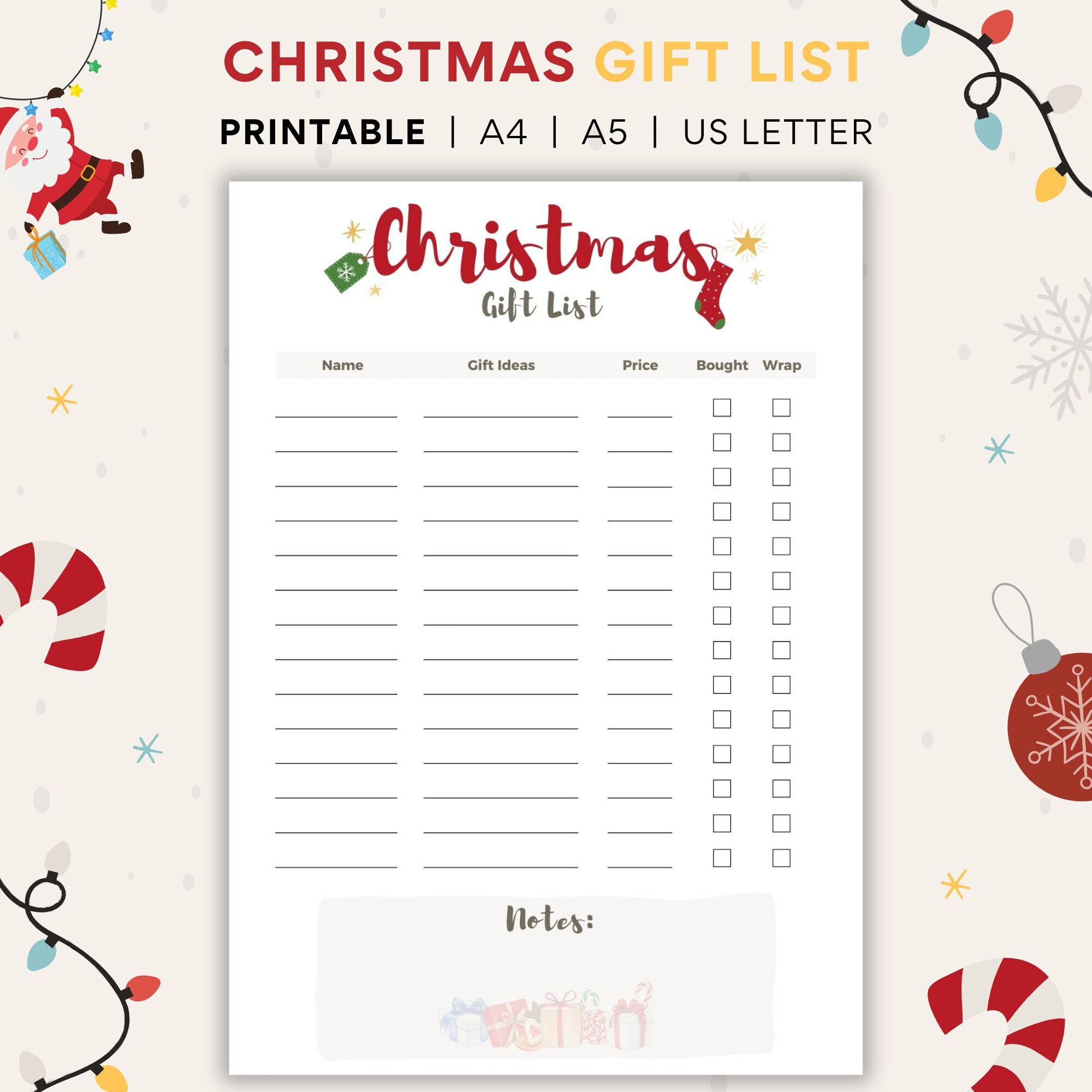 Christmas Gift List Printable | Christmas Checklist Template | Wish ...