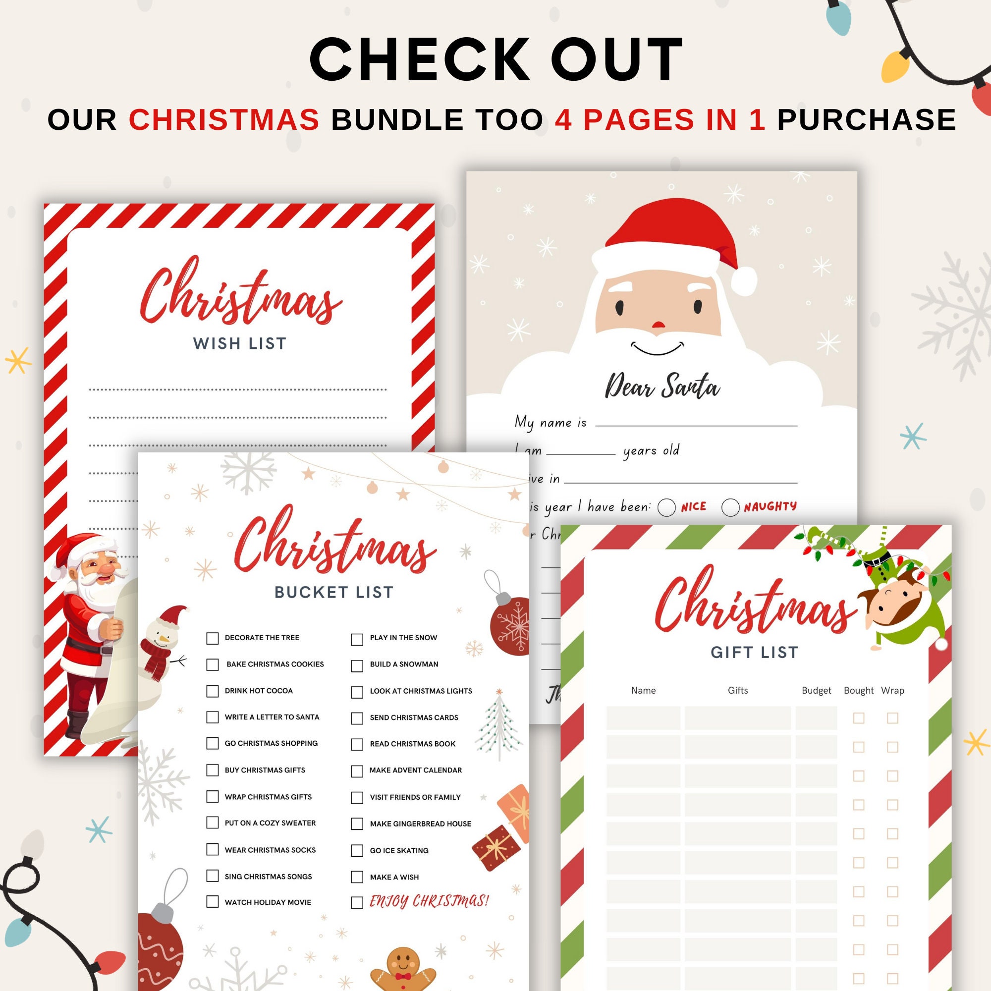 Christmas Gift List Printable | Christmas Checklist Template | Wish ...