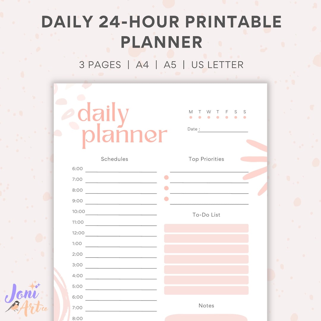 24 Hour Daily Planner Printable Daily Planner to Do List Personal Daily ...