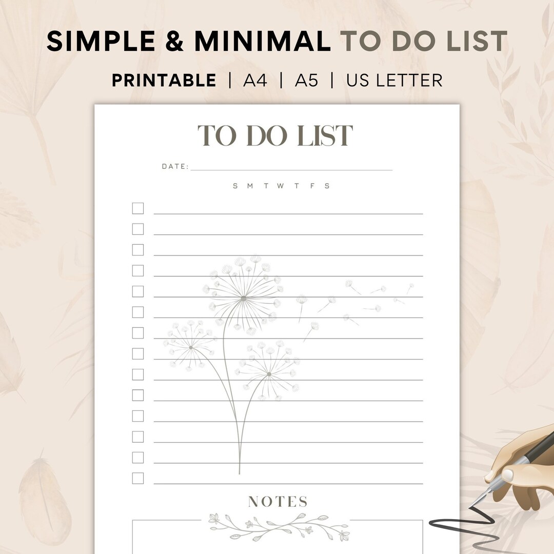 Simple to Do List Printable | Floral to Do Task Checklist | Minimalist ...