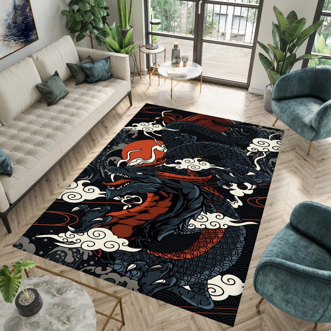Dungeons Dragons Rug, Legend Dragon Rug, Blue Dragon Rug, Japanese ...