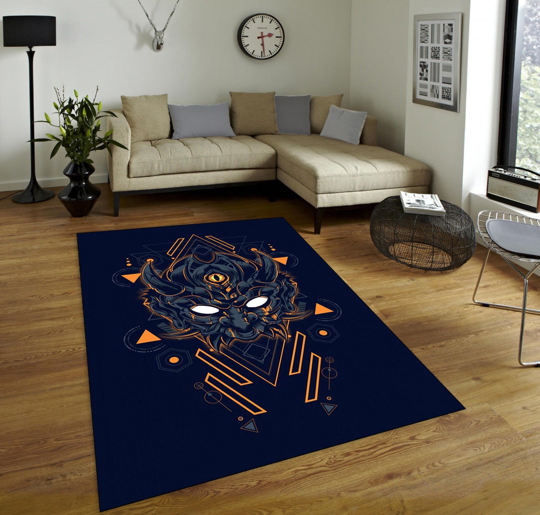 Dragon Oni Mask, Sci Fi Rug, Dragon Oni Rug, Dragon Rug, Oni Rug ...
