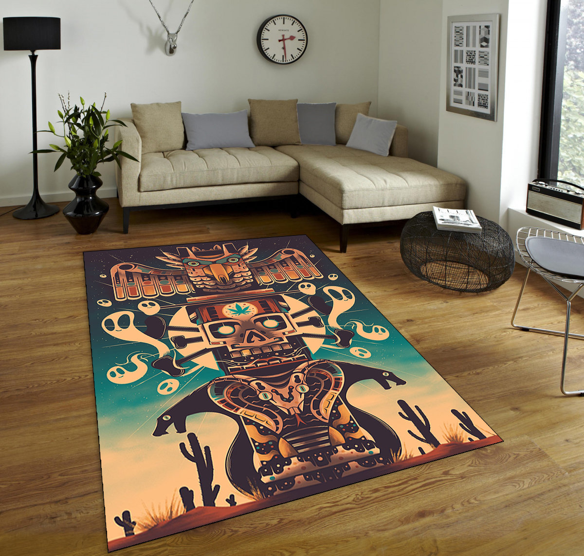 Aztec and Maya Ceremonial Sculptures, Tiki Totem Rug, Maya Statue Rug ...