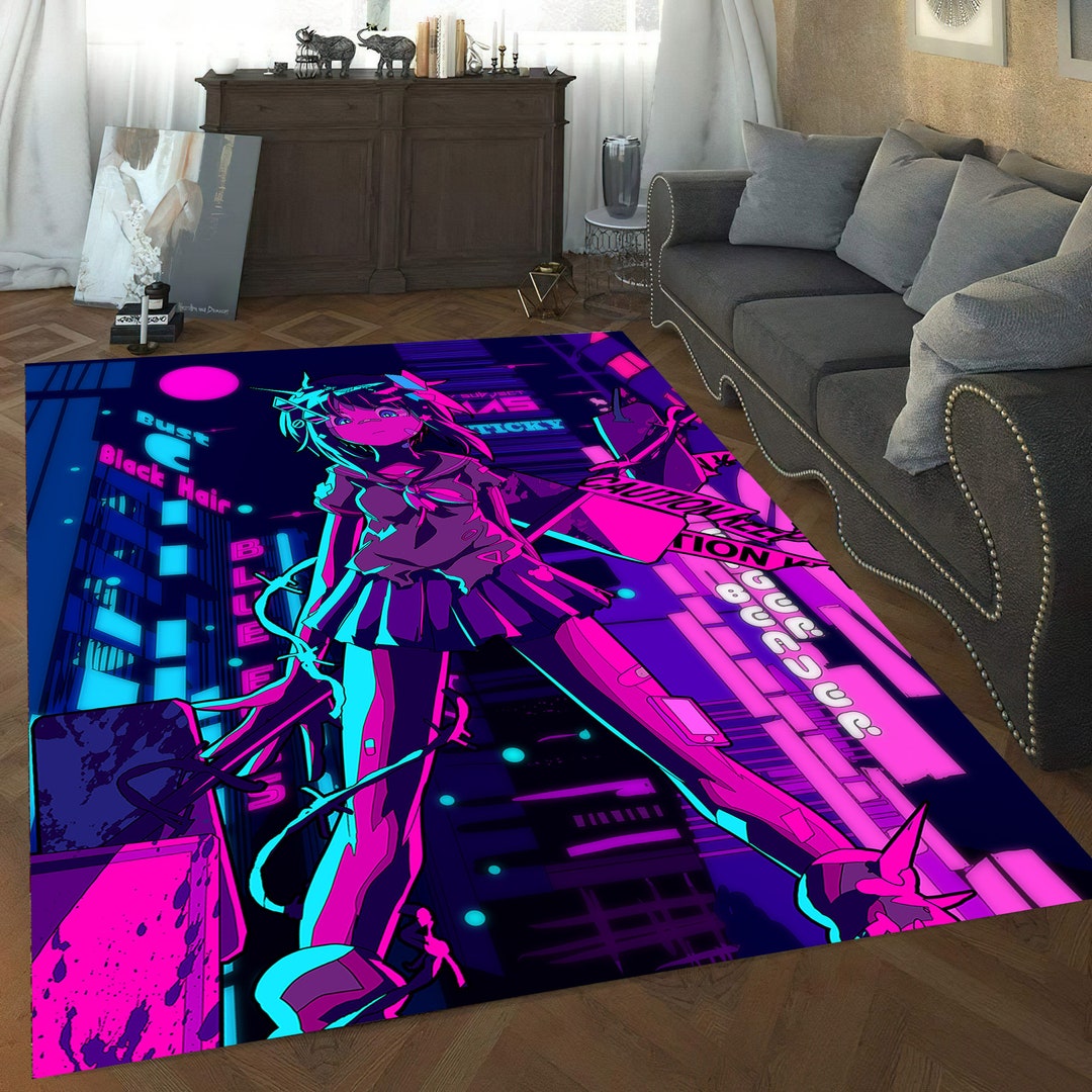 Gamer Rug, Neon Anime Rug, Cyber World Rug, Smoking Girl, Popular Rug ...