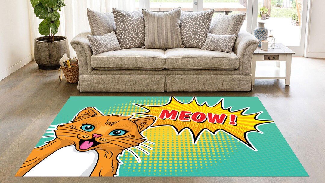 Pop Art Cat, Pop Art Meow, Pop Art Rug, Comic Cat Rug, Kids Room Rug ...