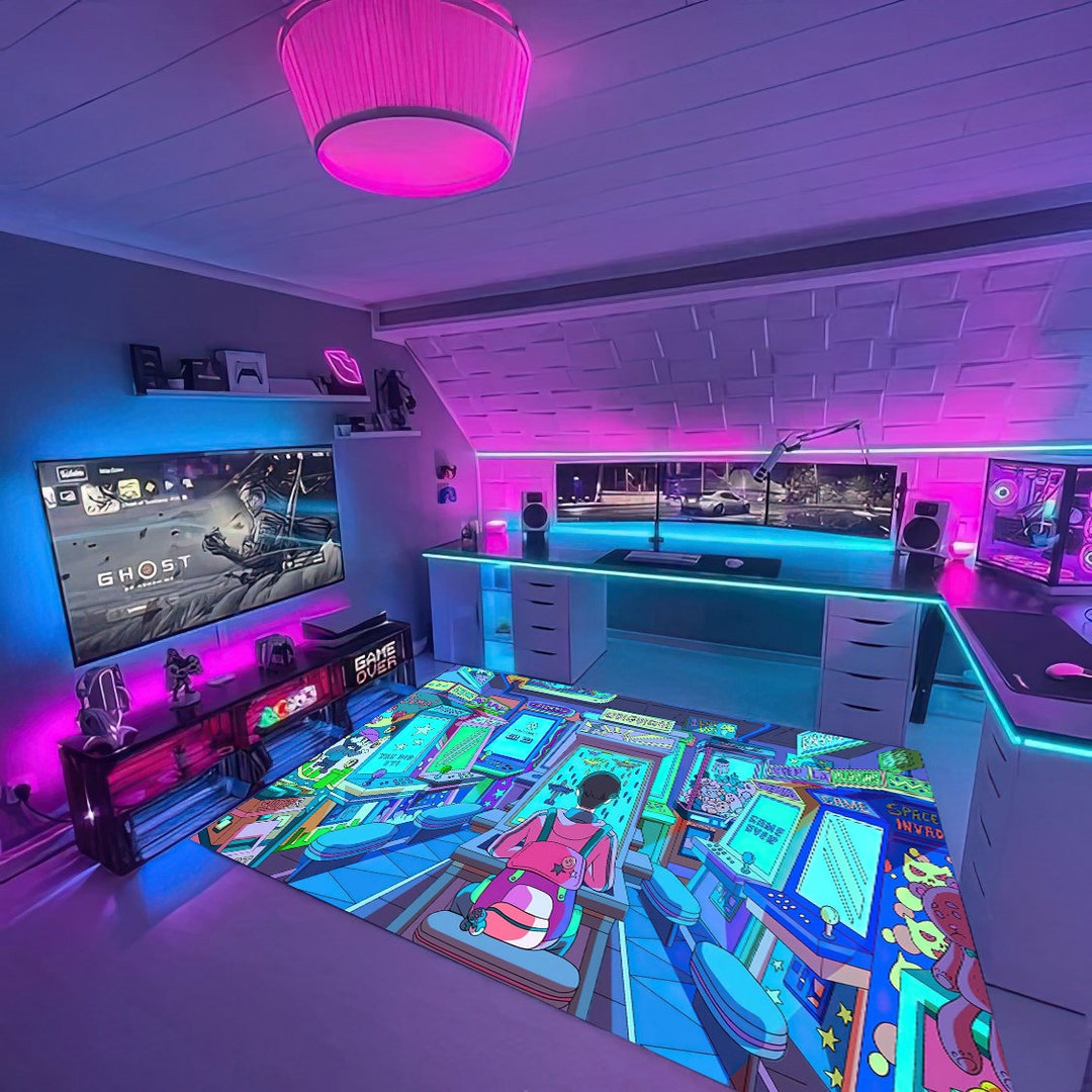 Arcade Rug, Gaming Room Rug, Cartoon Rug, Gamer Rug, Colorful Rug ...