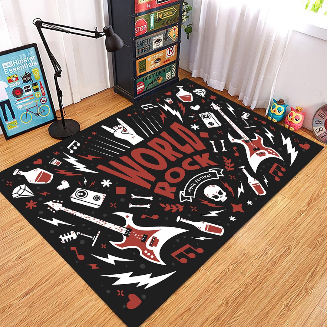 Rockn Roll Rug, Rock'n Roll Rug, Rock N Roll Rug,for Living Room,themed ...