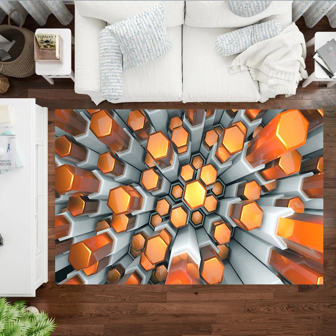 Gold Rug, Hexagon Vortex Rug, Metal Rug, 3D Rug, Step Rug, Dazzling Rug ...