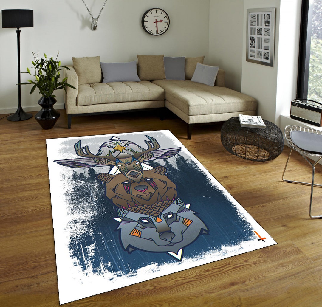 Aztec and Maya Ceremonial Sculptures, Tiki Totem Rug, Maya Statue Rug ...