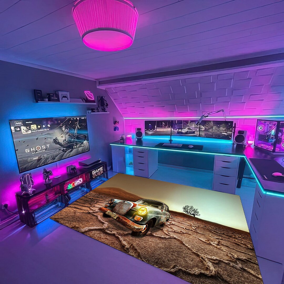 Car Rug, Classic Car Rug, Car in the Desert, Desert Rug, Realistic Car ...