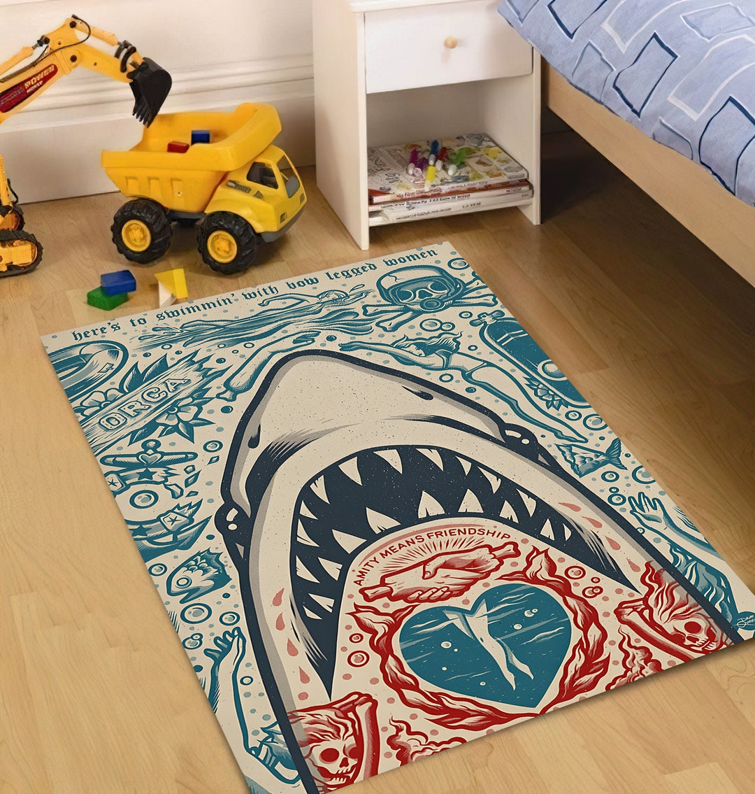 Shark Rug, Ocean Rug, Shark Pattern Rug, Gamer Room Decor, Man Cave Rug ...