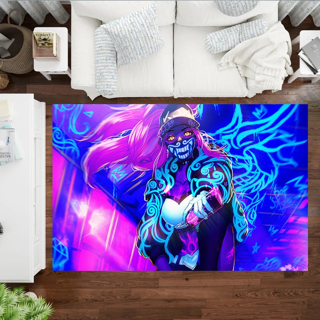 Gamer Rug, Neon Anime Rug, Cyber World Rug, Anime Girl, Popular Rug ...