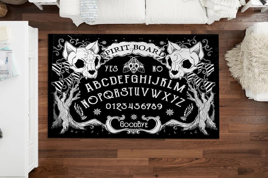 Black Ouija Area Rug, Witchy Spirit Board Mat, Satanic Evil Decor ...
