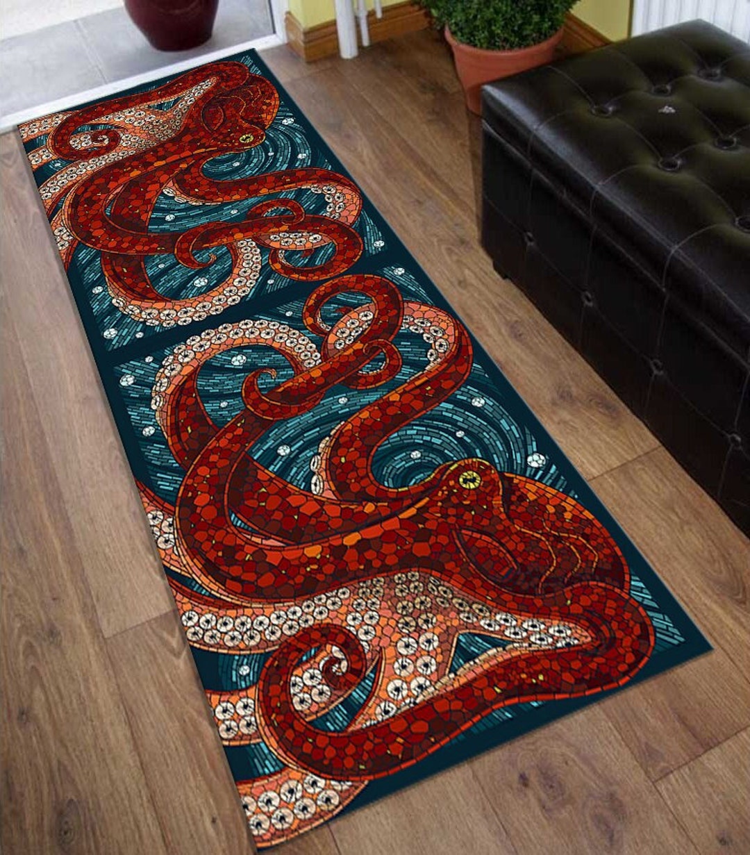Runner Rug, Octopus Runner, Octopus Rug, Red Octopus Rug,mosaic Art ...