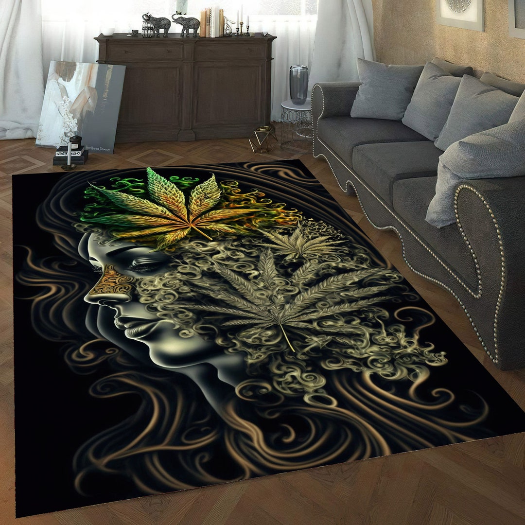 Weed Rug, Cannabis Rug, Weed Girl Rug, Girl Rug, Smoke Room Rug, Hippie ...