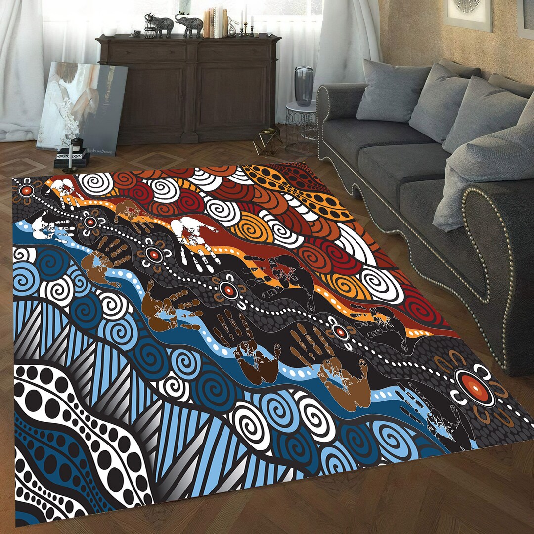 Ethnic Patterned Rug, Handprint Pattern, Tile Ikat Patterned Rug ...