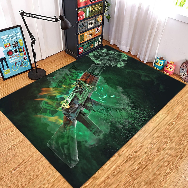 Fire Serpent Rug, AK-47 Rug, Weapon Rug, 3D Weapon, FPS Game Rug, Dust ...