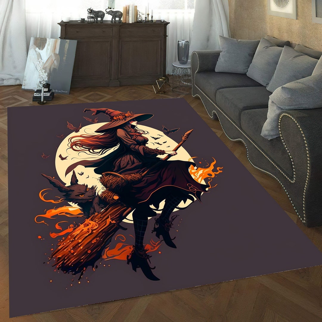 Flying Witch Rug, Halloween Witch Rug, Fall Decor, Funny Doormat ...