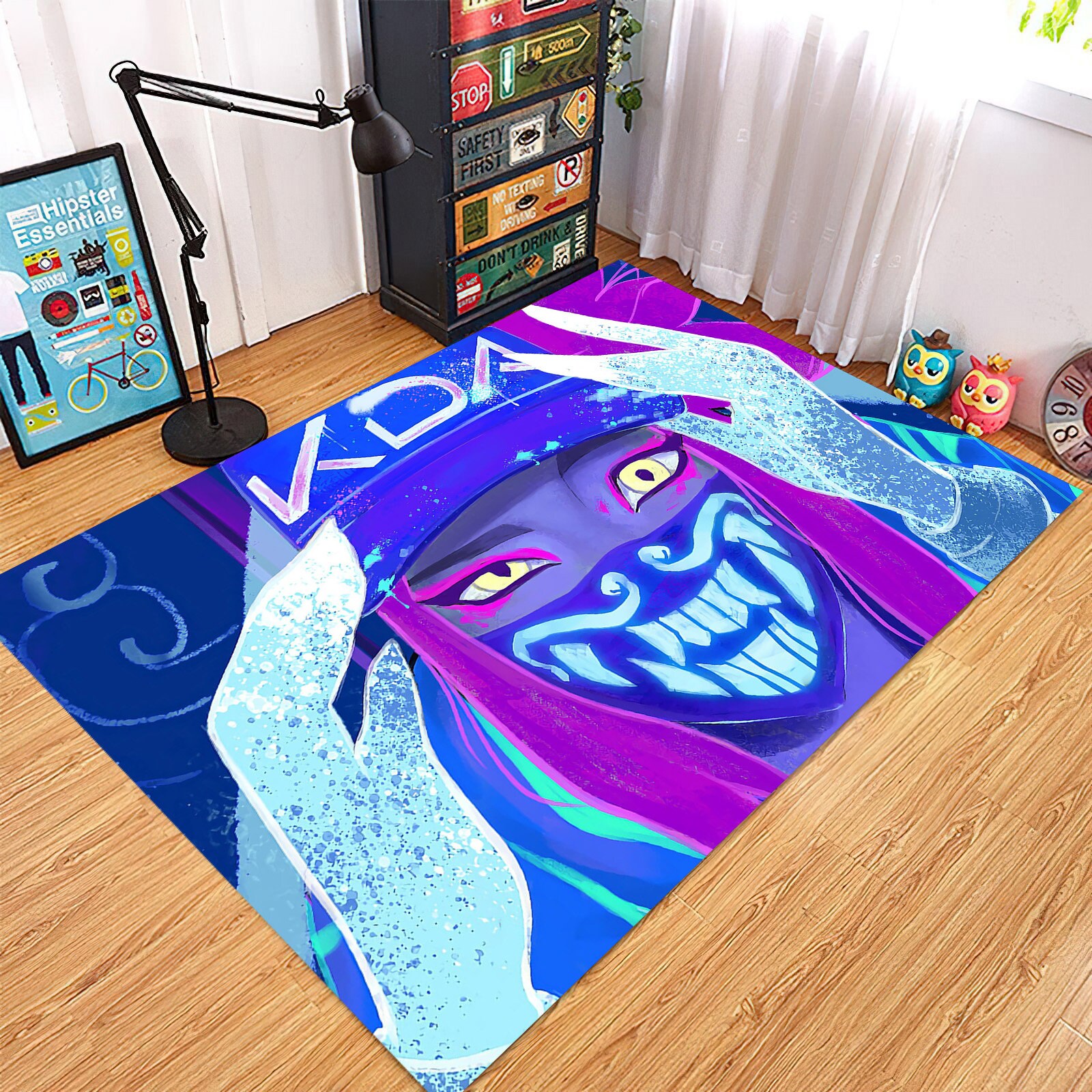Gamer Rug, Neon Anime Rug, Cyber World Rug, Anime Girl, Popular Rug ...