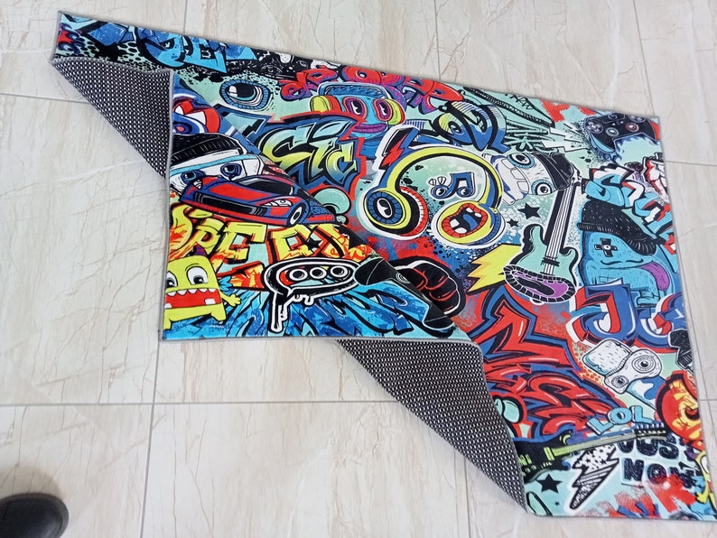 Graffiti Area Rug: Colorful 3D Effect, Non-slip Teen Room Decor - Etsy