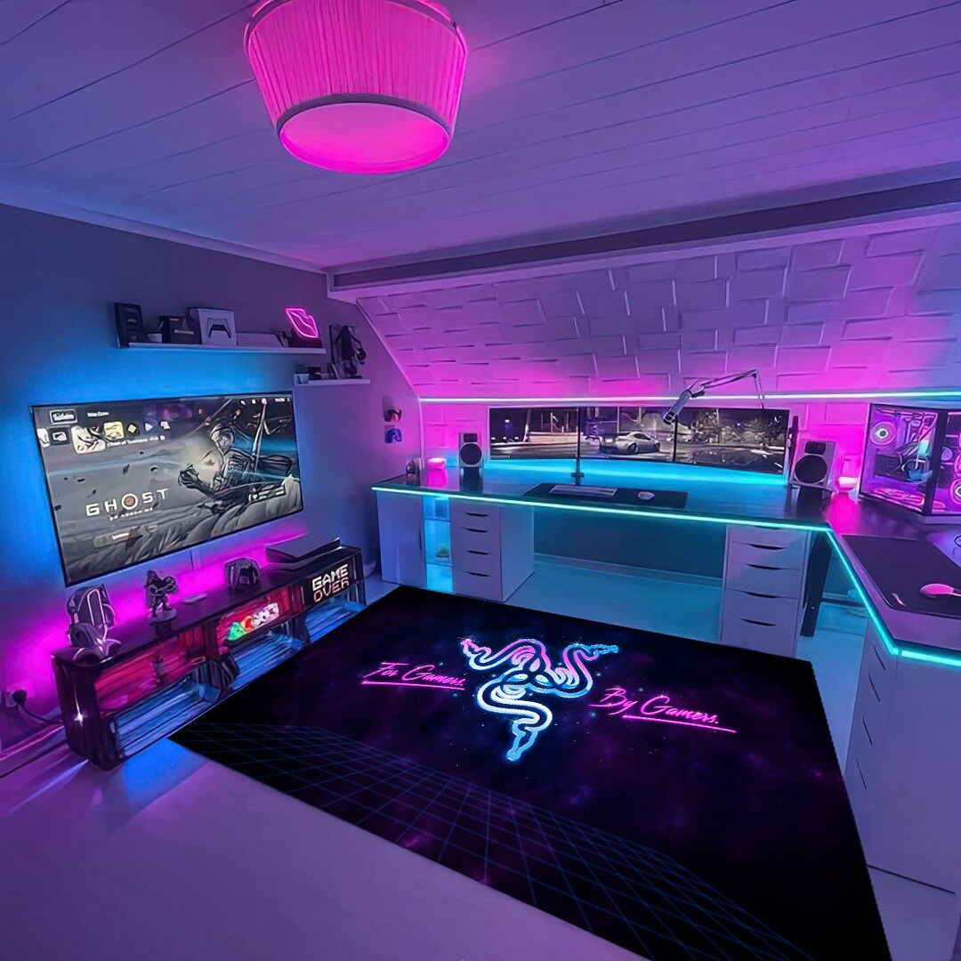 Neon Gaming Rug: Colorful Gamer Room Decor - Etsy