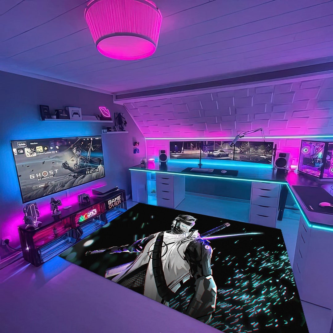 Ninja Rug, Robot Ninja Character, Katana Rug, Cyber World Rug, Samurai ...