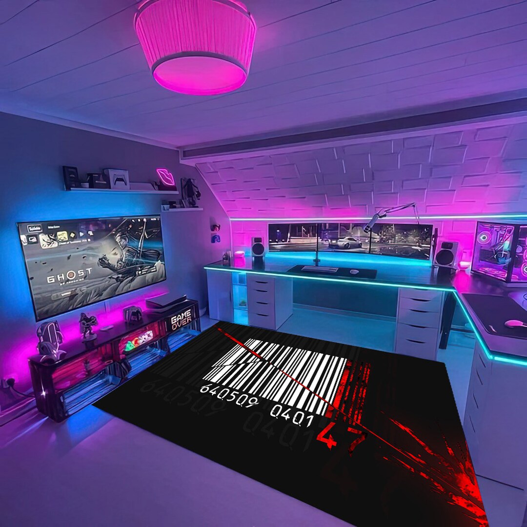 Barcode Pattern Rug, Barcode Rug, Gaming Room Rug, Non-slip Rug, Modern ...