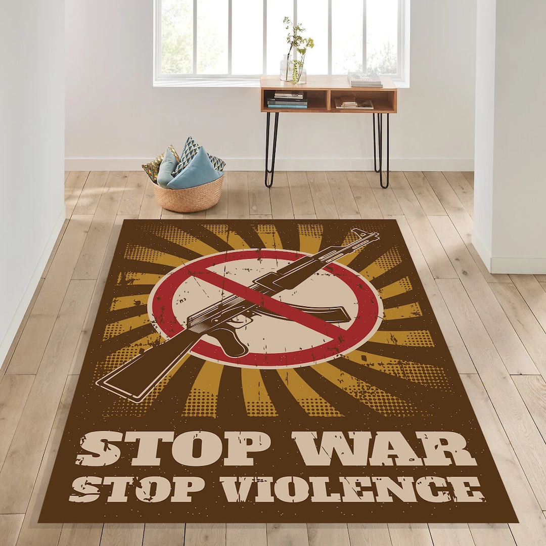 Retro Rug, AK 47 Rug, Stop War Rug, No Weapon Rug, Battle Rug, Living ...