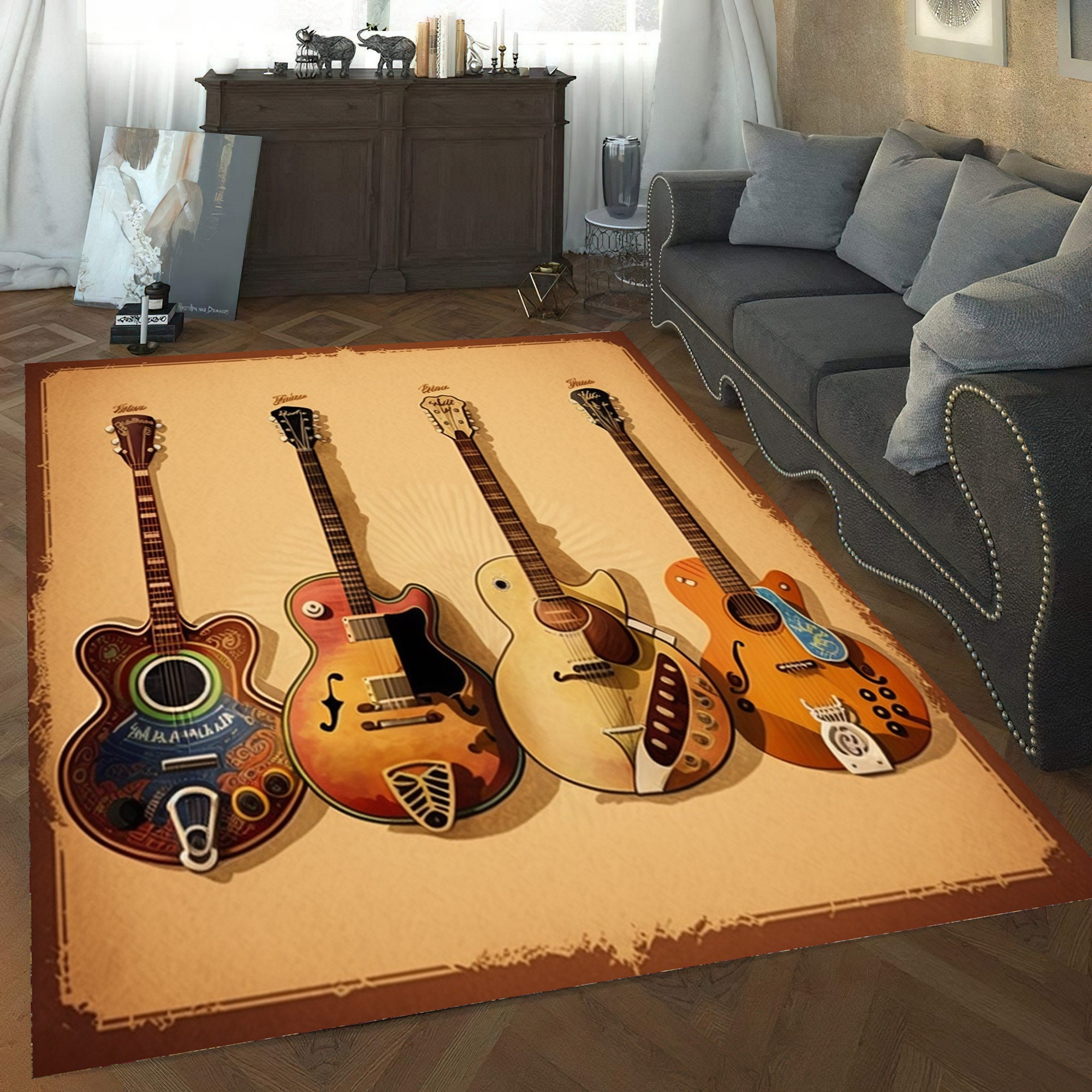Guitar Rugcolorful Guitar Rug Guitar Fendmodern Rug Living - Etsy