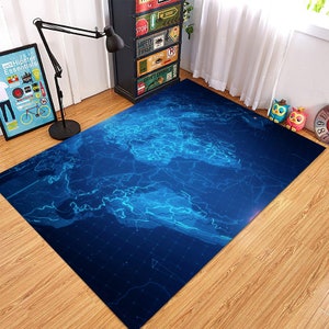 Gamer Rug, Neon Continent Rug, Lightning Rug, World Map Rug , Detailed ...