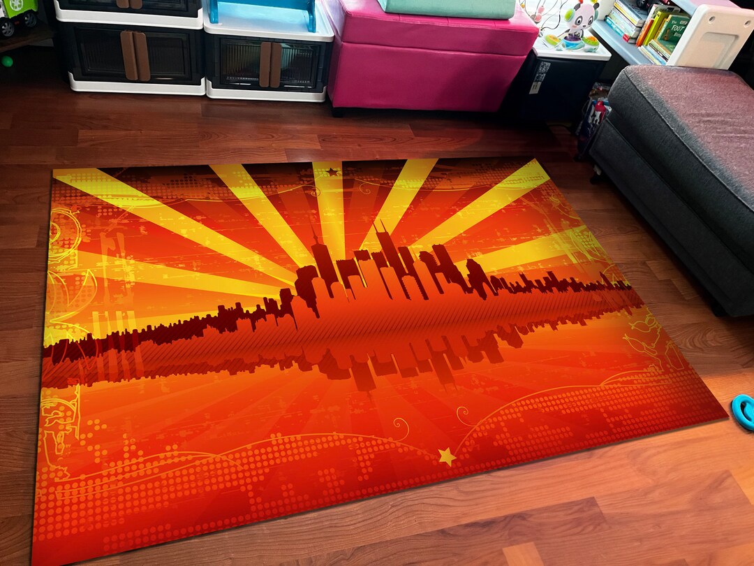 Chicago Skyline Rug: Cityscape Landscape, Non-slip Cotton Base - Etsy