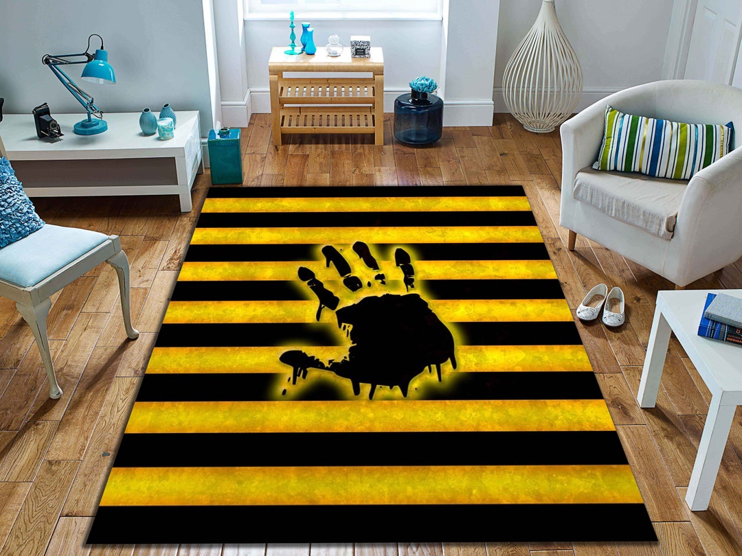 Yellow Stripe Rug, No Entry Rug, Handprint Rug, Yellow Black Rug ...
