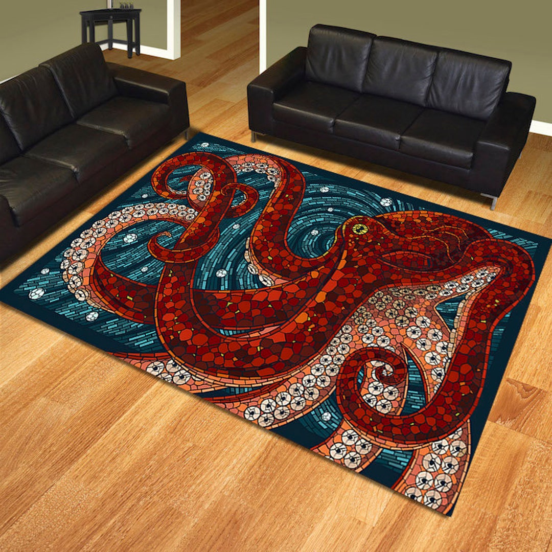 Red Octopus Area Rug: Mosaic Art, Kids Room Decor - Etsy