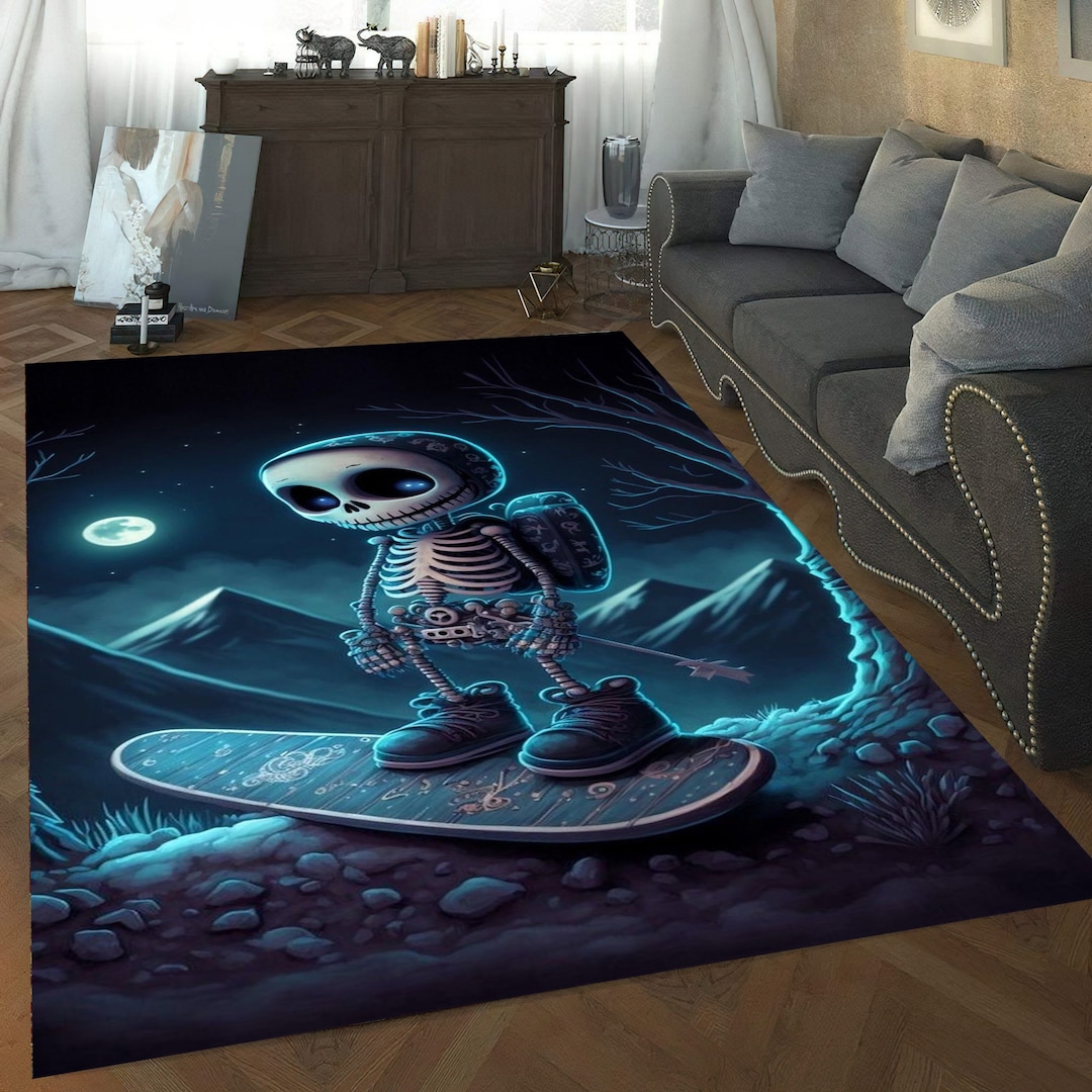 RGB Skeleton Rug, Halloween Skeleton, Skateboarder Skeleton Rug, Baby ...