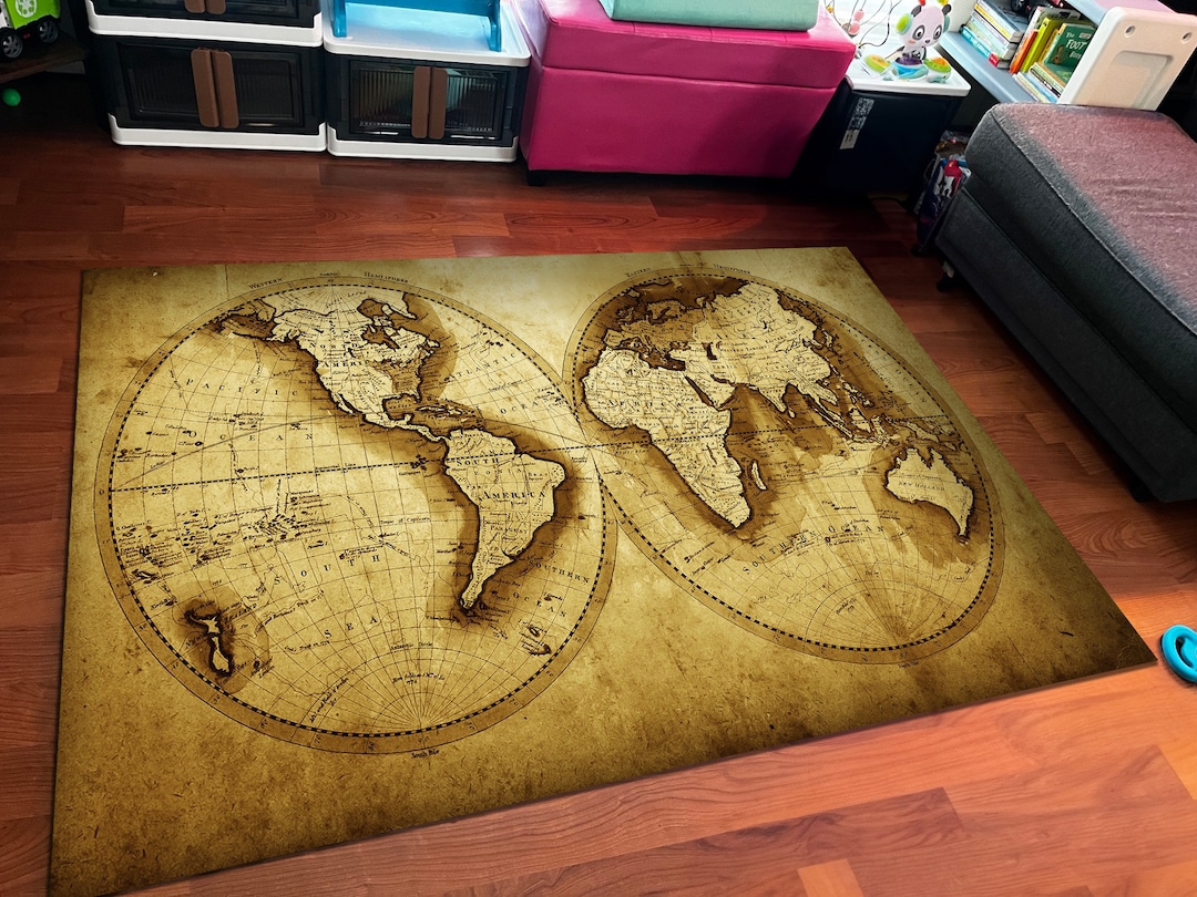 Old World Map Rug, Ancient World Map Rug, Aged Look Rug, Map Rug ...