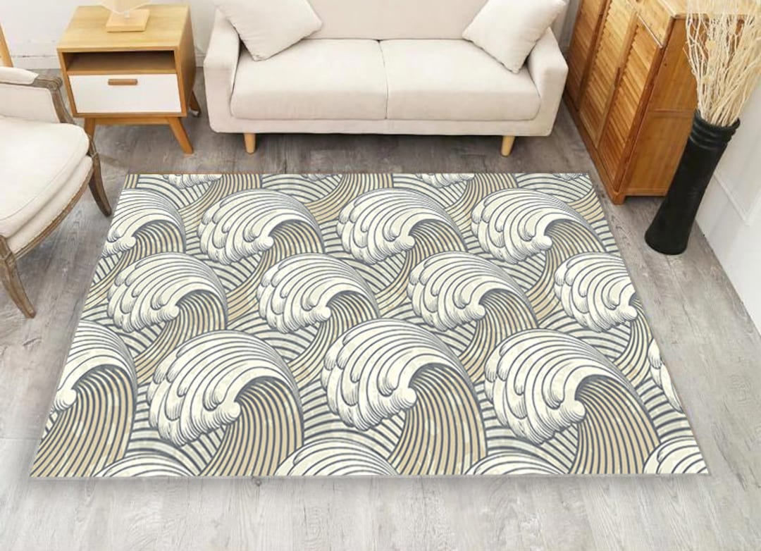 The Great Wave off Kanagawa Rug, Ukiyo Japanese Art Carpet, Boho Rug ...