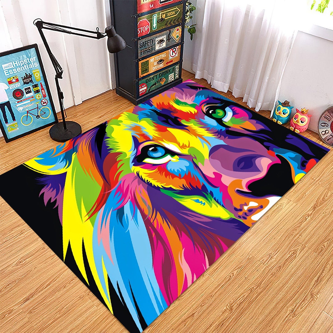 Lion Rug, Colored Lion, Animal Rug, Colourful Rug, Kids Room Rug, Rug ...