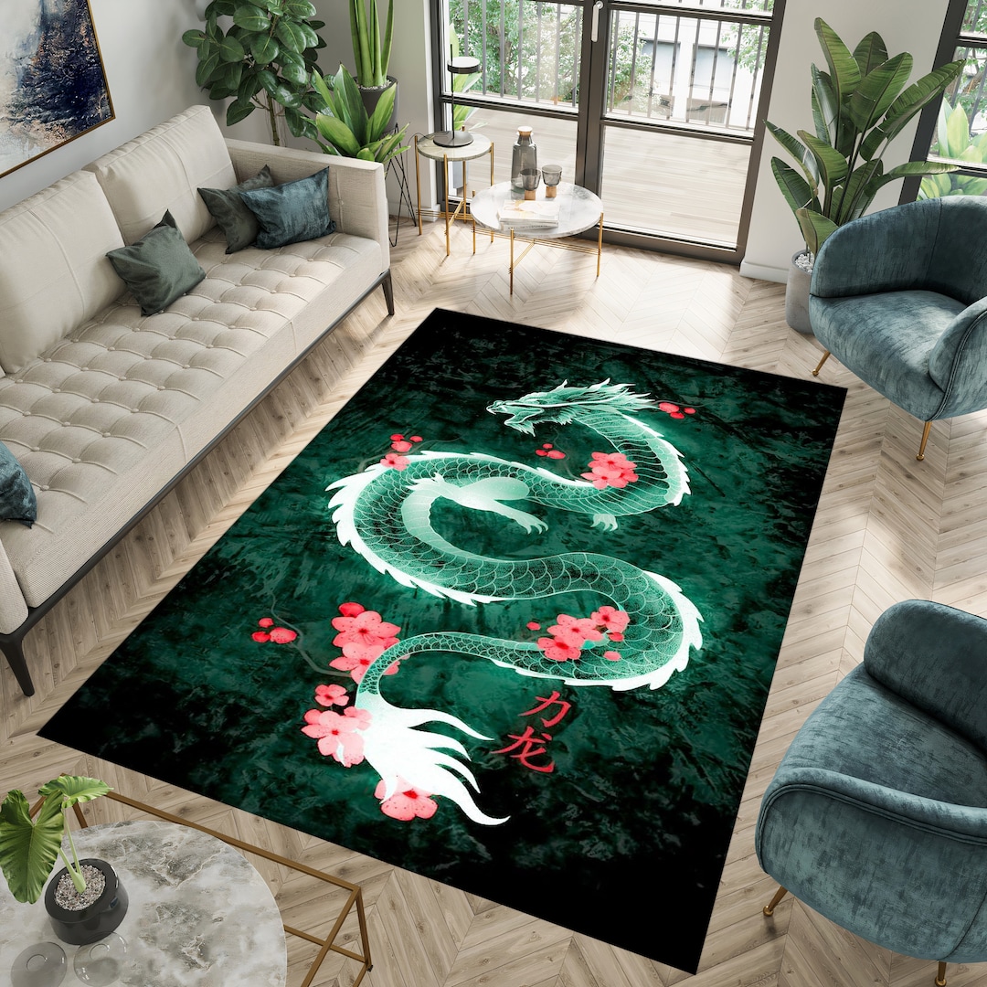 Dungeons Dragons Rug, Legend Dragon Rug, Neon Dragon Rug, Japanese ...