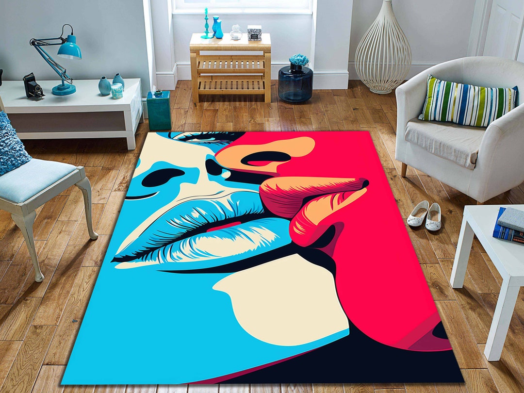 Pop Art Kiss Rug: Retro Style Lip Design, Modern Area Rug - Etsy