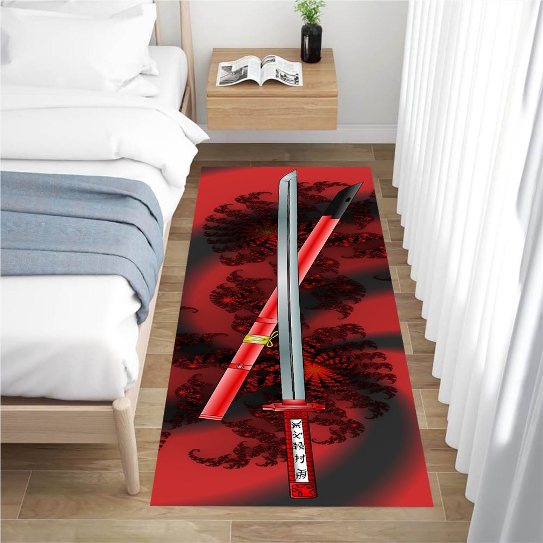 Samurai Sword Runner, Sword Rug, Dragon Motif Rug, Runner Rug, Japanese ...