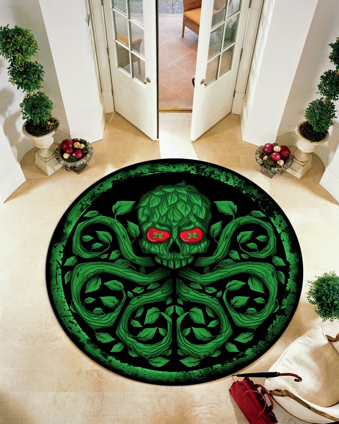 Round Octopus Rug, Green Round Rug, Skull Round Rug, Kraken Rug ...