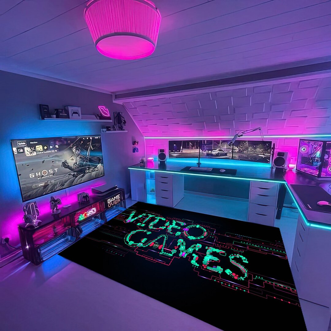 Video Games Rug, Video Game, RGB Video Games Rug, Neon Rug, Neon Video ...