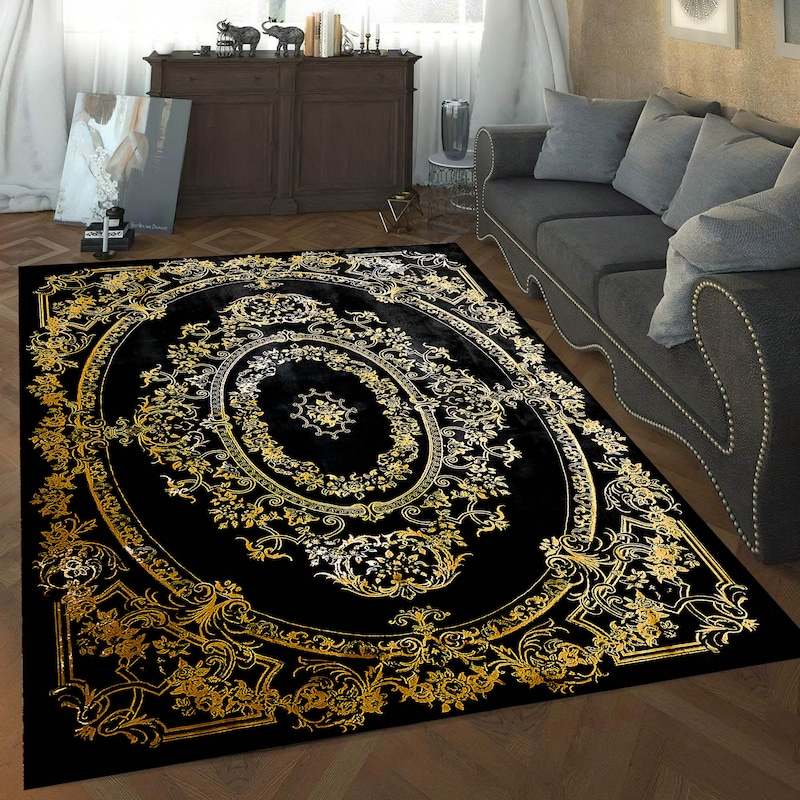 Gold Black Area Rug - Etsy