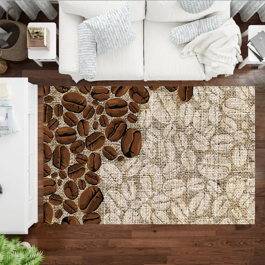 Coffee Bean Print Rug: Modern Kitchen Decor, Non-slip Cotton Base - Etsy