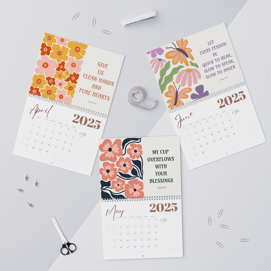 Christian Scripture Wall Calendar , Boho Floral Designs, Nspirational ...
