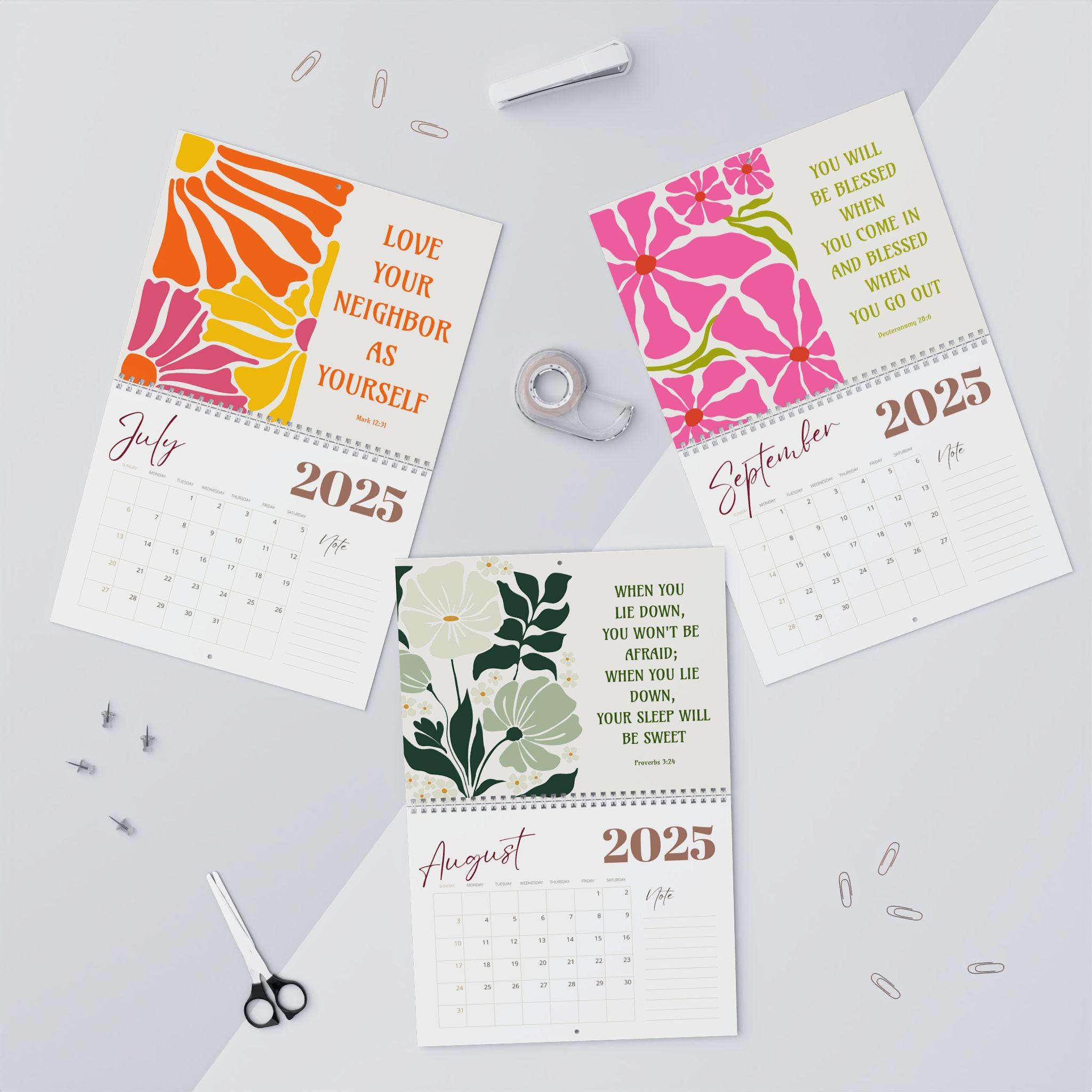 Christian Scripture Wall Calendar , Boho Floral Designs, Nspirational ...