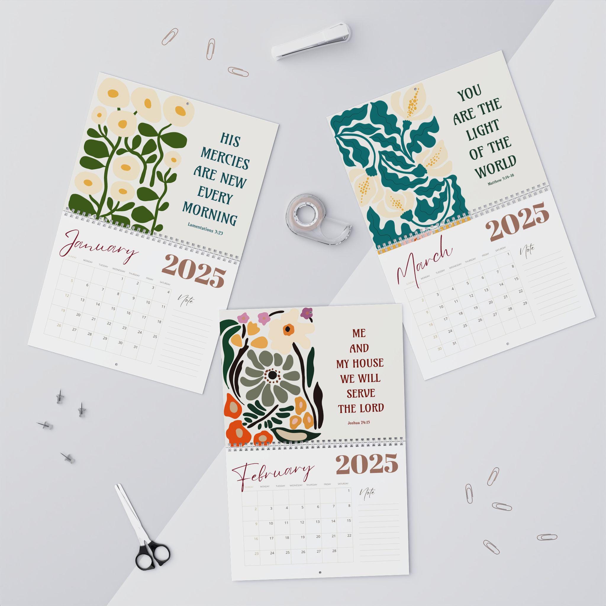 Christian Scripture Wall Calendar , Boho Floral Designs, Nspirational ...